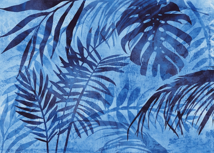 Blue Jungle Fever Tropical Leaves Wallpaper