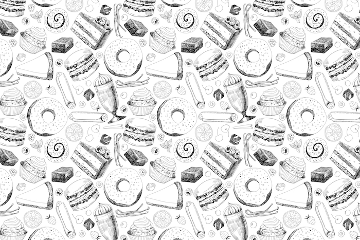 Black and White Food Pattern Wallpaper