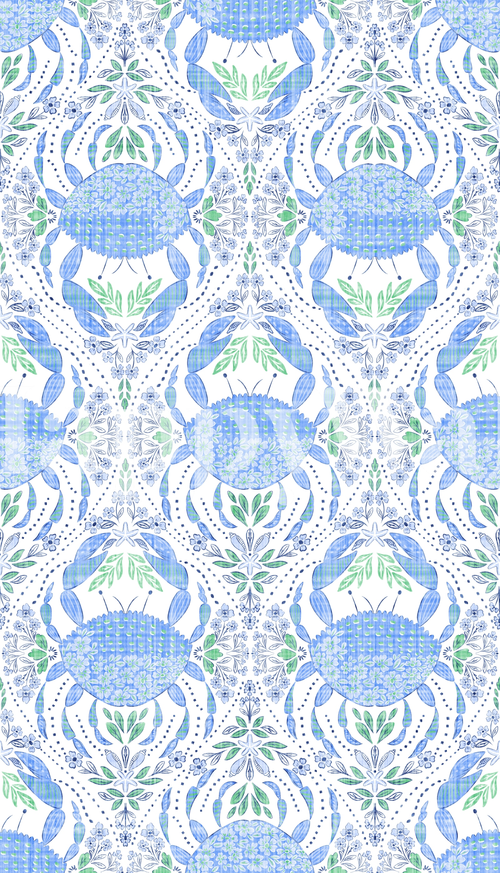 Blue Crab Pattern Wallpaper for Coastal Decor