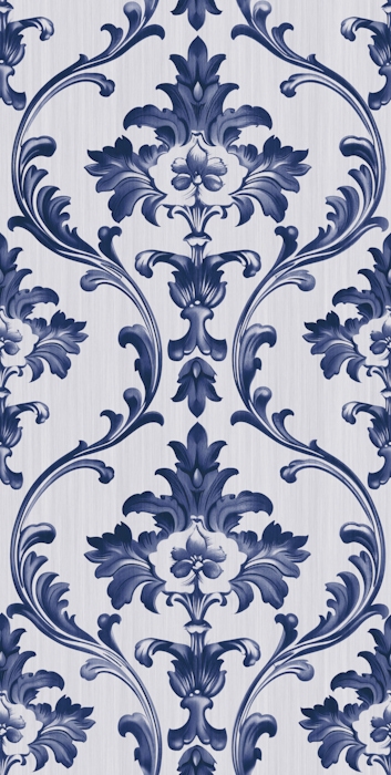 Delft Blue Damask Floral Wallpaper