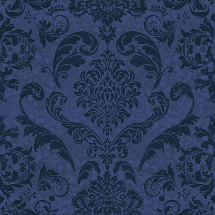 Dark Vintage Damask Midnight Blue Wallpaper