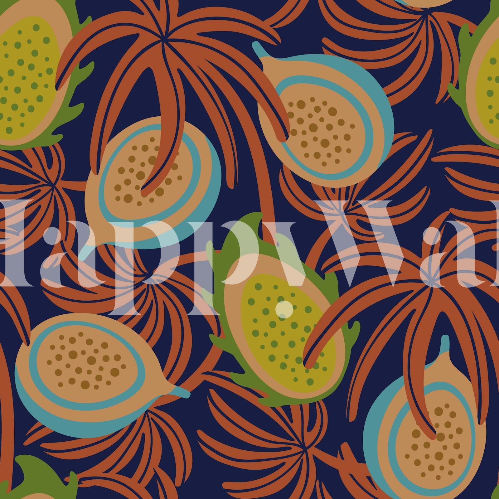 Tropical Fruit Pattern Wallpaper in Colorful Rust