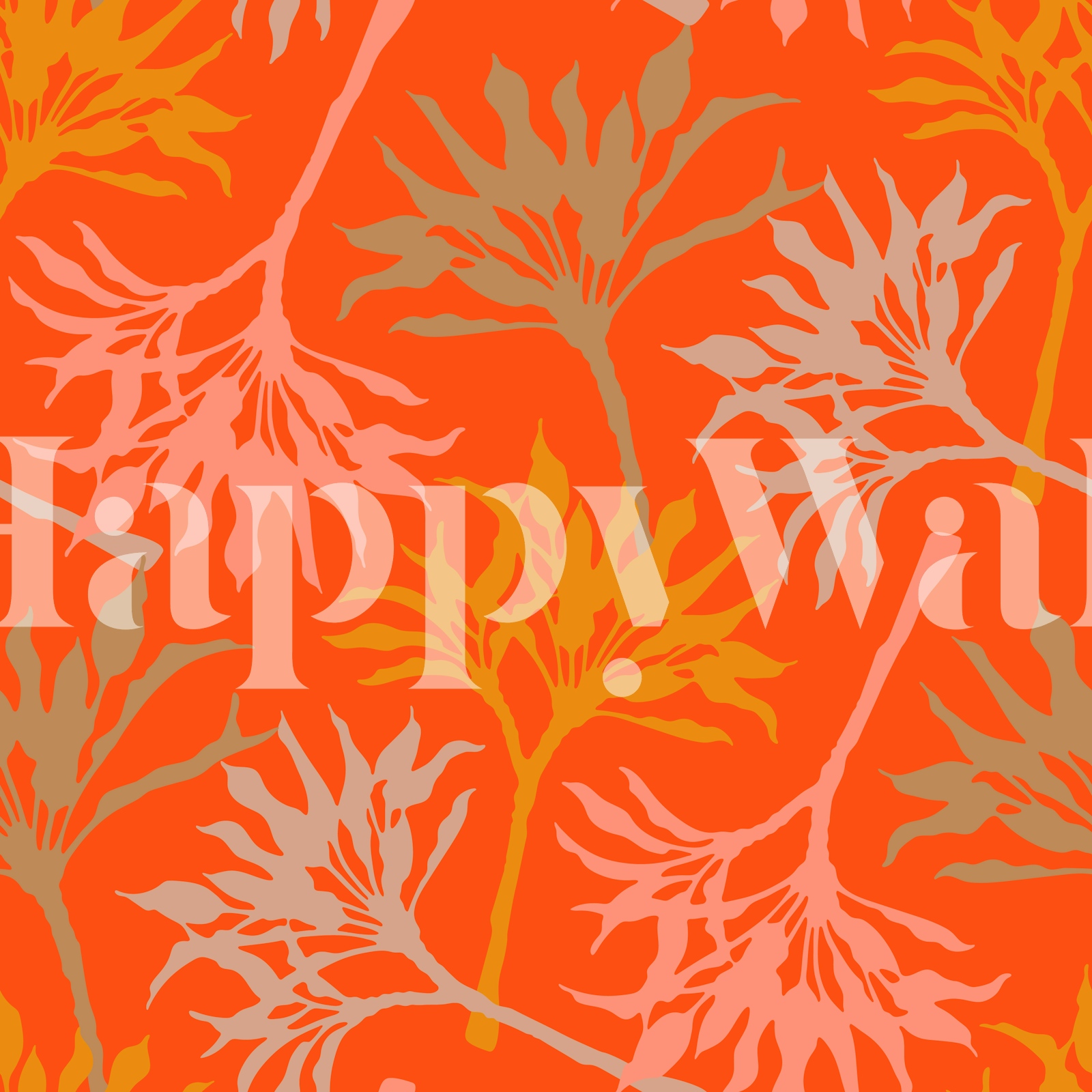 Tropical Botanical Wallpaper in Orange