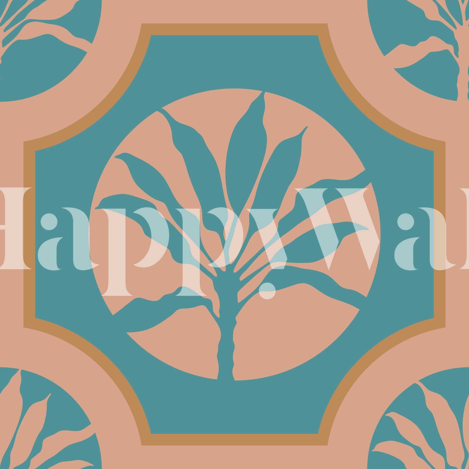 Maroc Tropical Ti Plant Tiles Blue Wallpaper