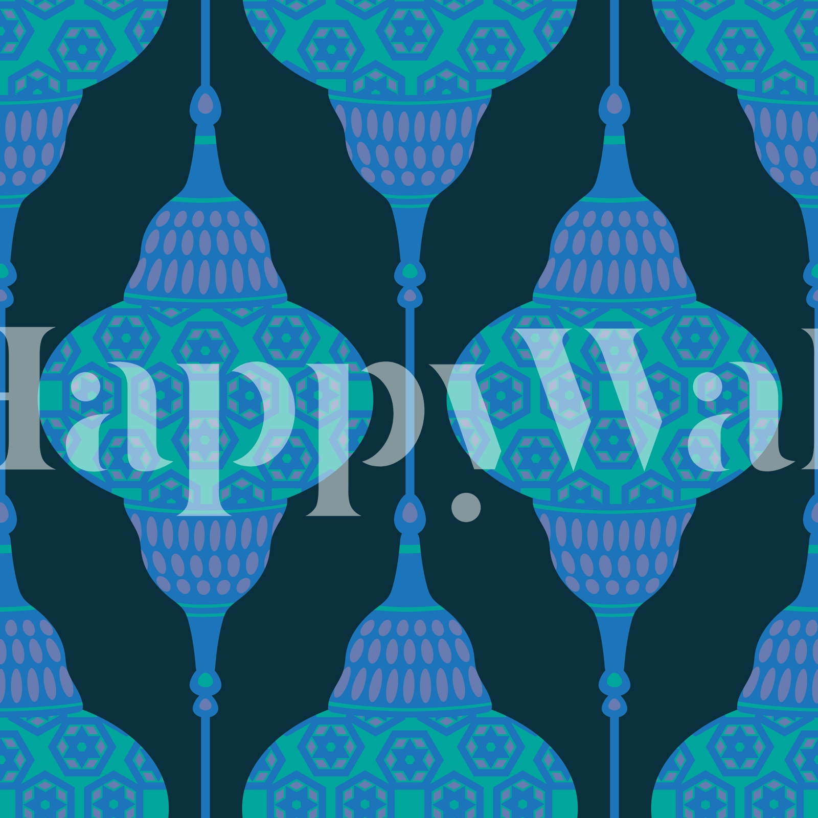 Royal Blue Exotic Lanterns Wallpaper