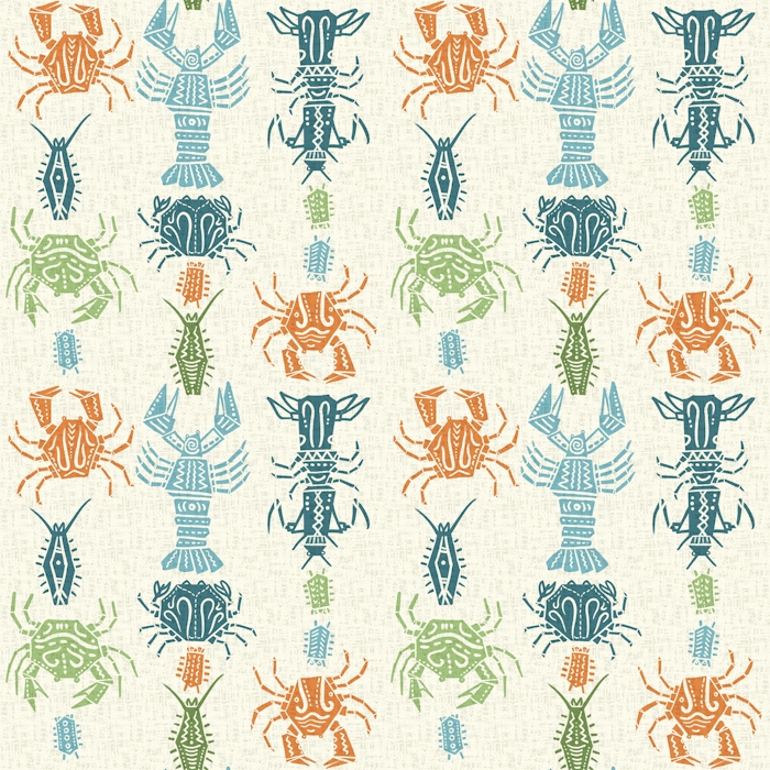 Decorative linocut Crustacean Wallpaper
