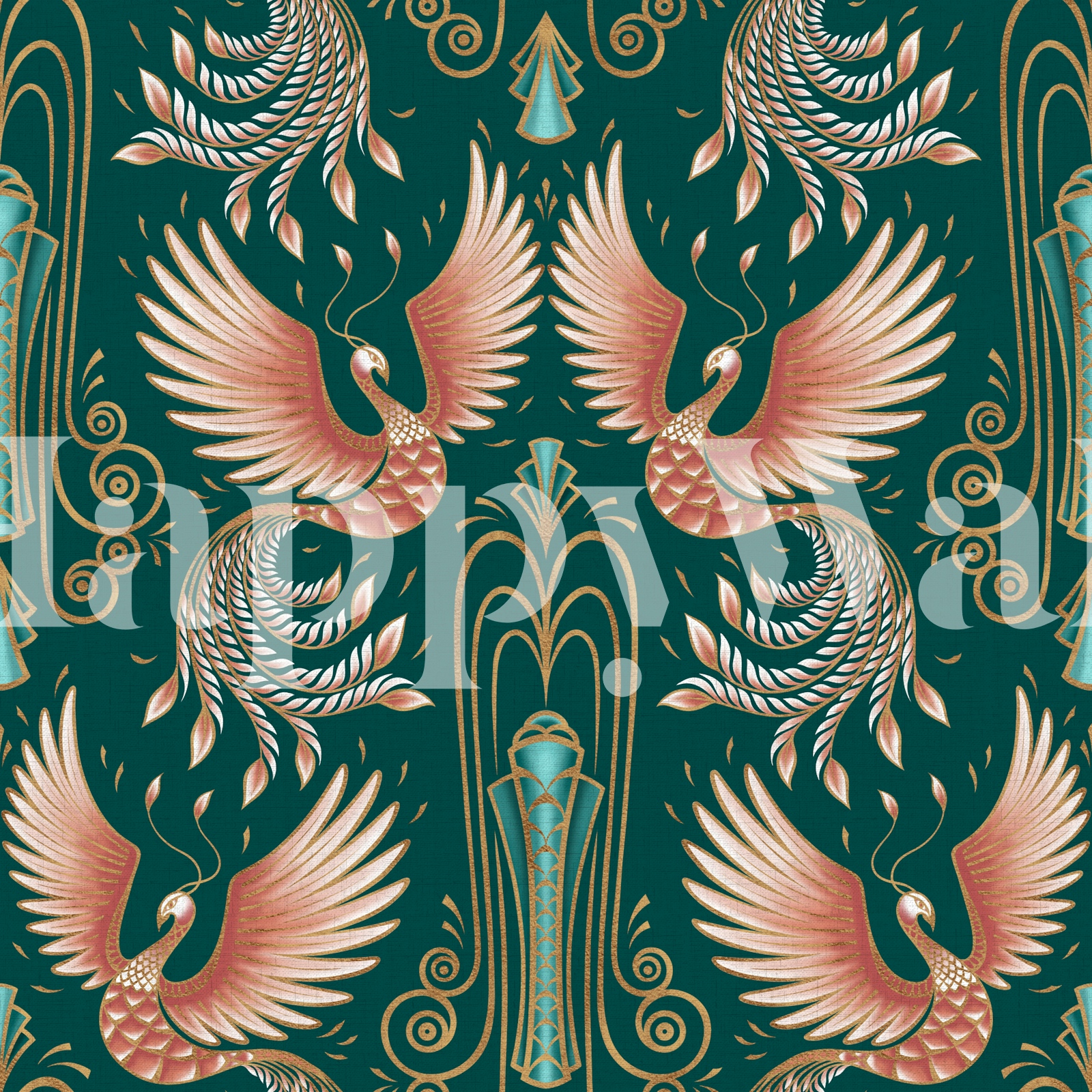 Phoenix Pattern Teal Wallpaper