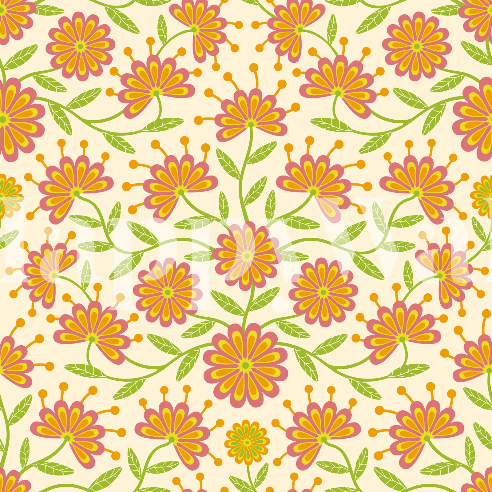 Floral Yellow Wallpaper with Daisies Design