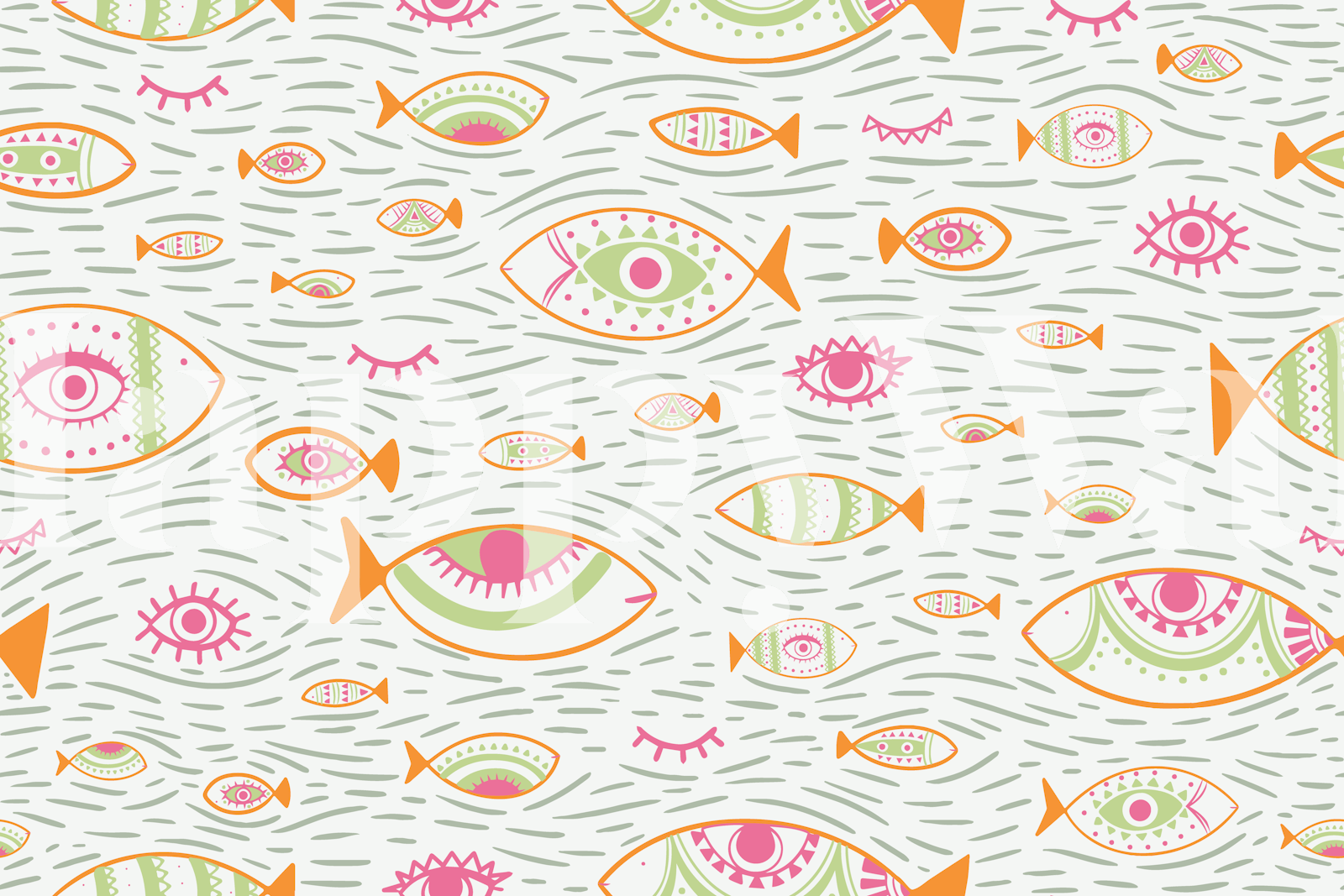 Colorful Evil Eye Fish Pattern Wallpaper