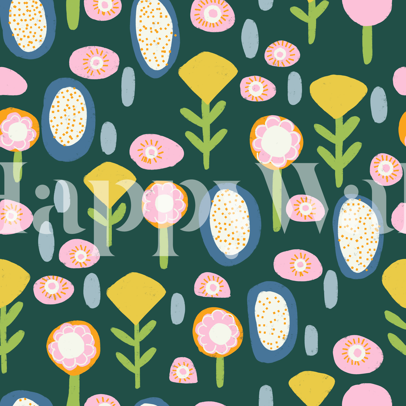 Spring Mod Boho Floral Green Wallpaper