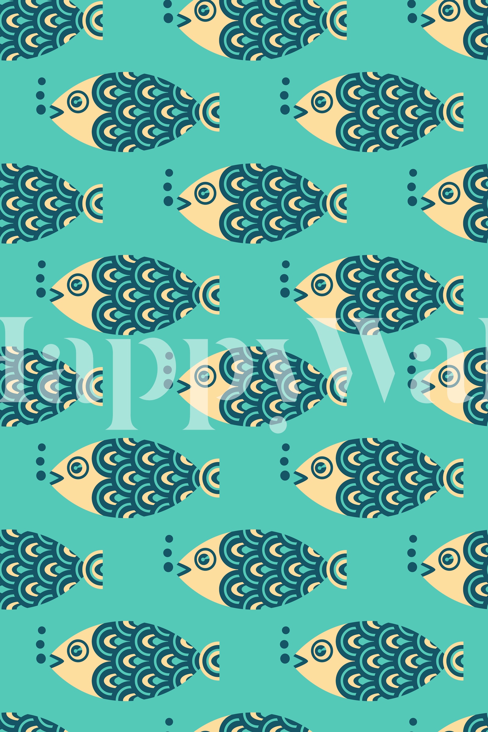 Turquoise Fish Pattern Retro Wallpaper