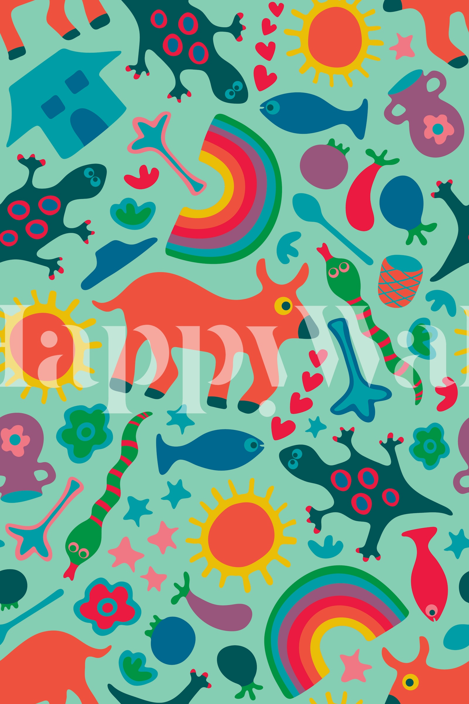 Kids Folk Art Animals Wallpaper | happywall.com