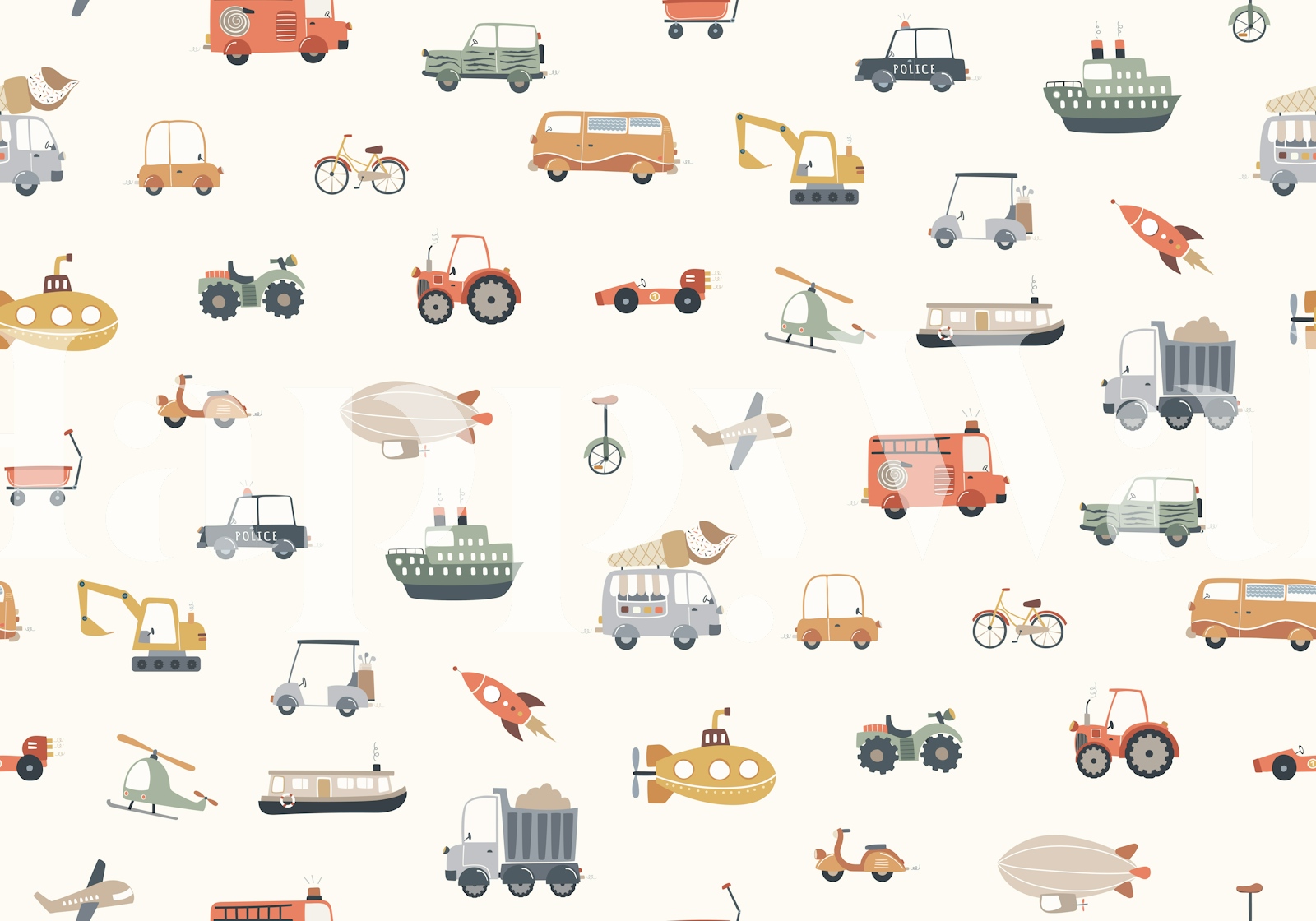 Kids Vehicles Wallpaper for Playroom Decor