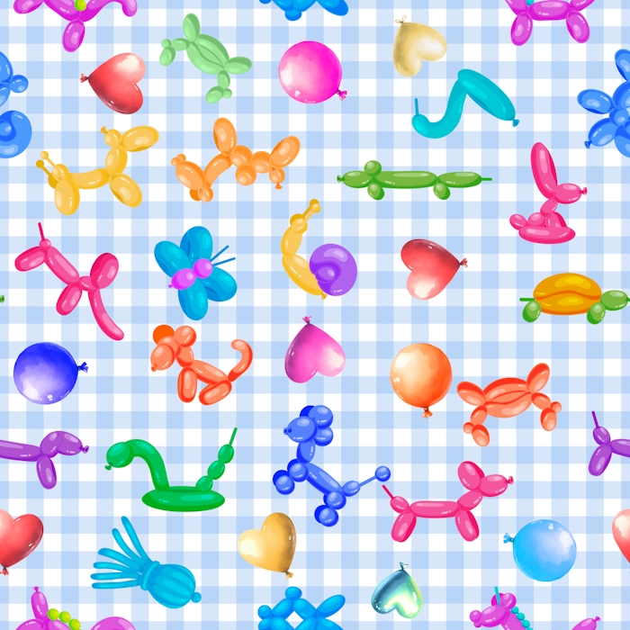 Colorful Balloon Animal Wallpaper on Blue Gingham