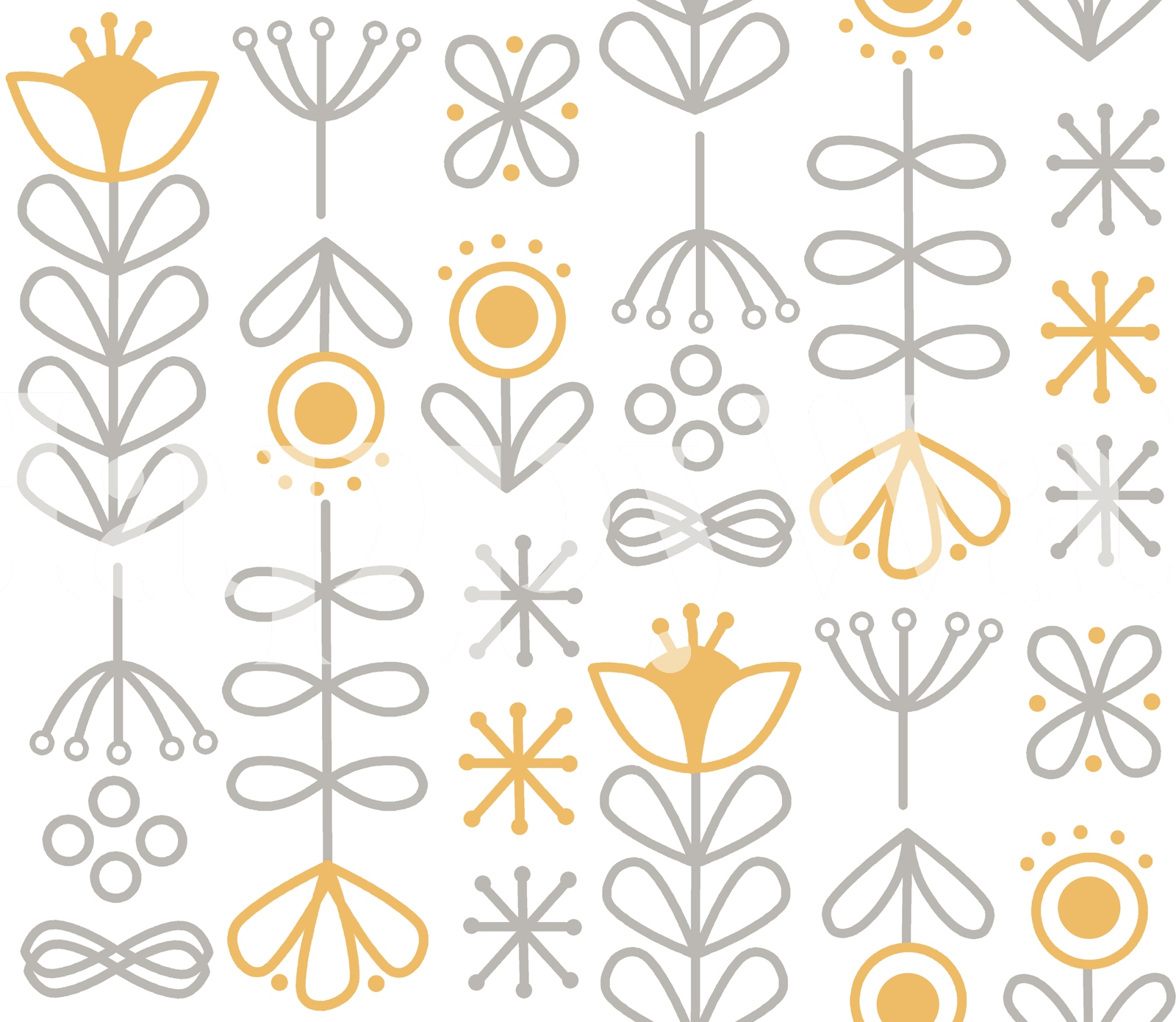 Folk Floral Ochre Yellow Wallpaper