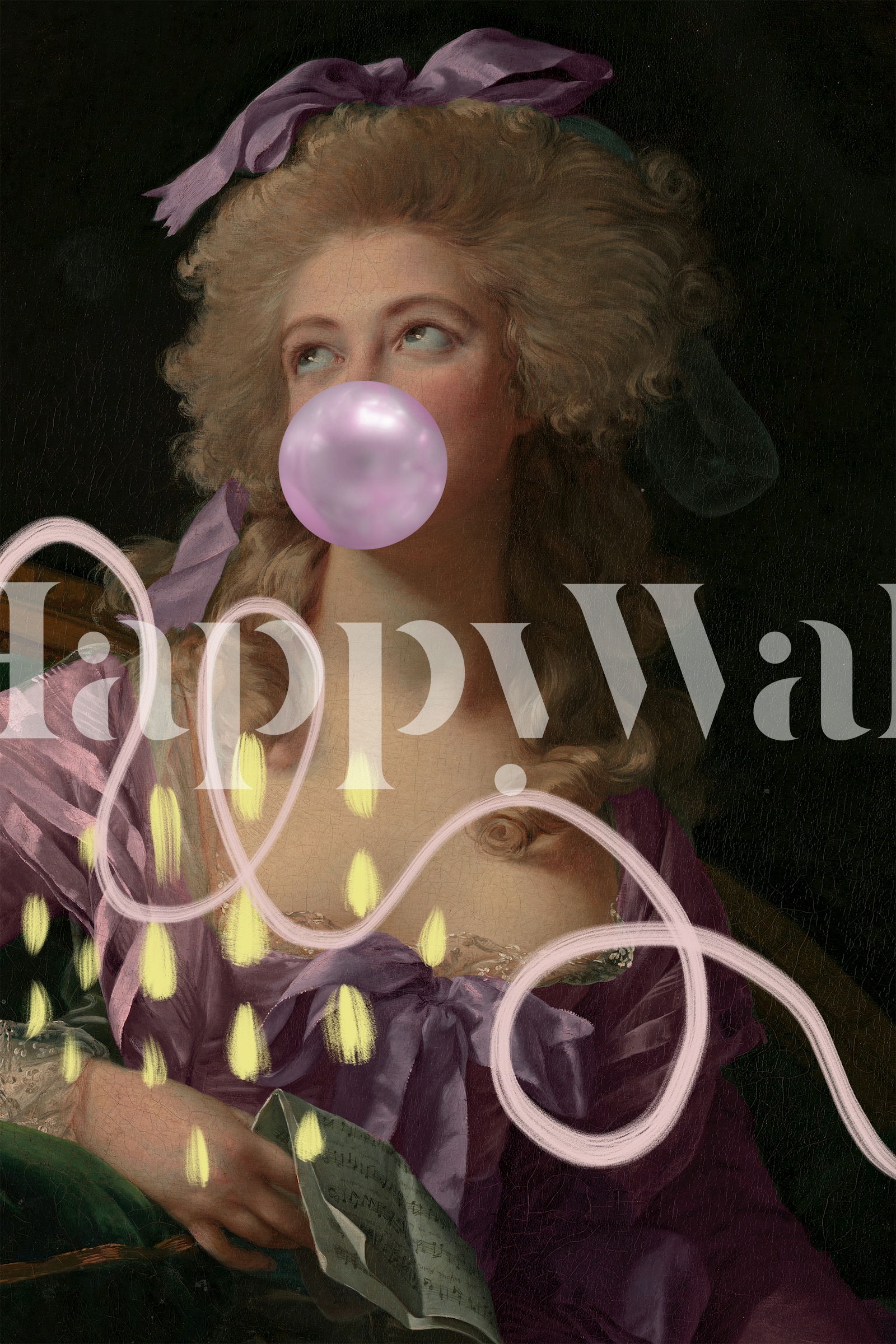 Bubble-Gum Lady Pink Yellow Wallpaper | happywall.com