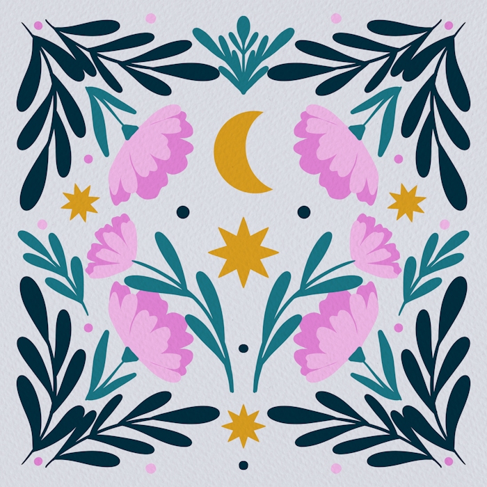 Pink Floral Star Moon Wallpaper