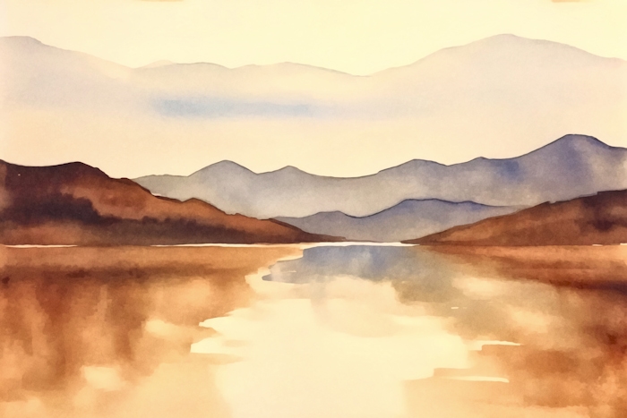 Riverside Landscape Watercolor Wallpaper