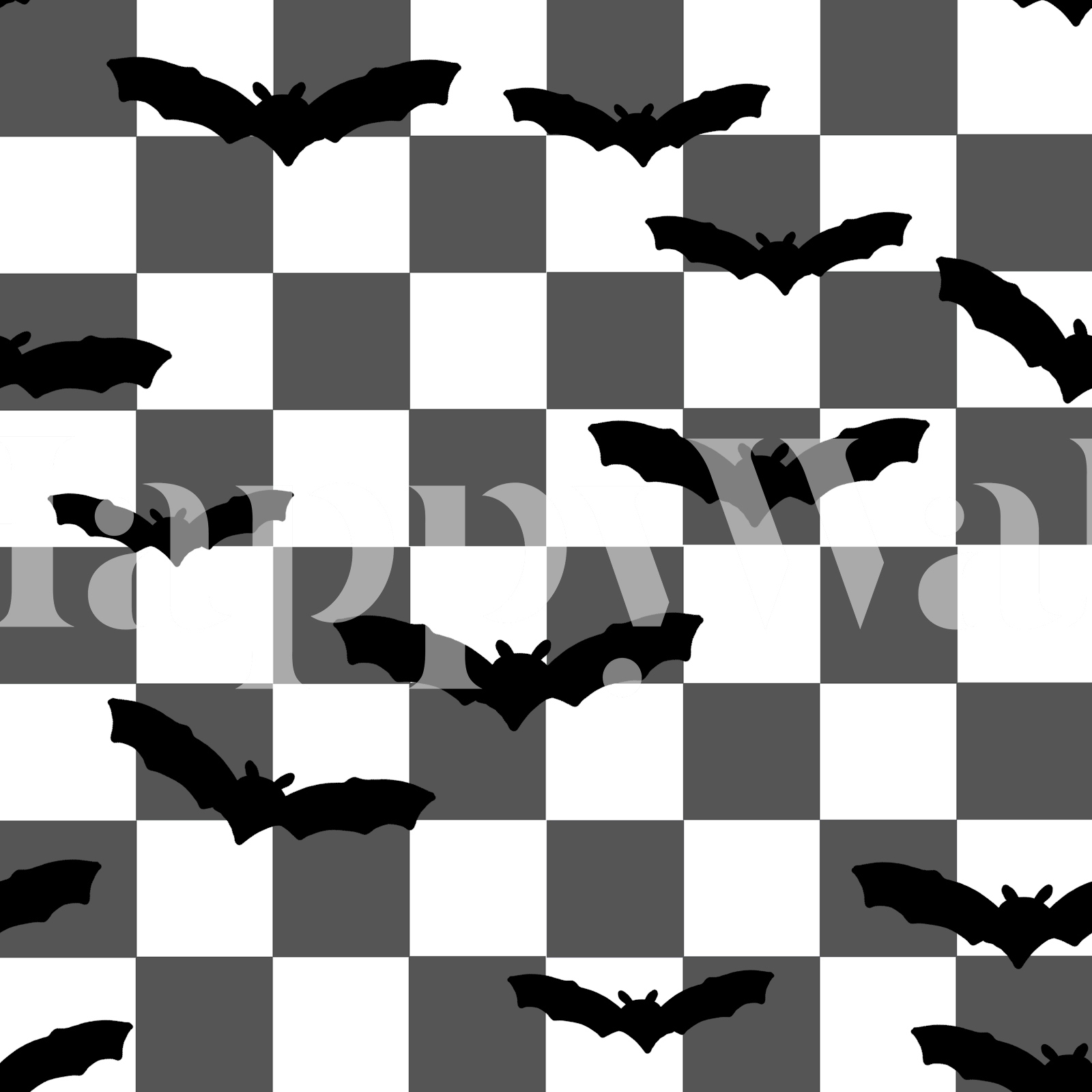 Black Bats on Grey Checkerboard - Happywall