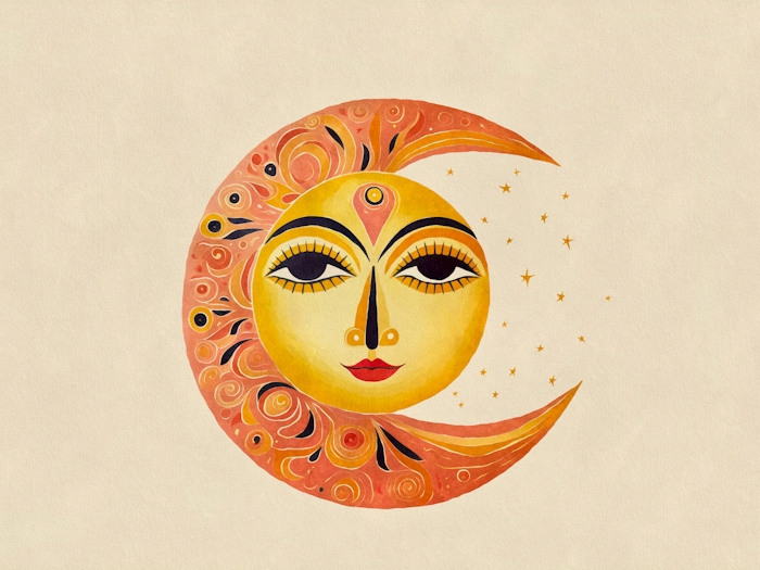Celestial Sun and Moon Face Wallpaper