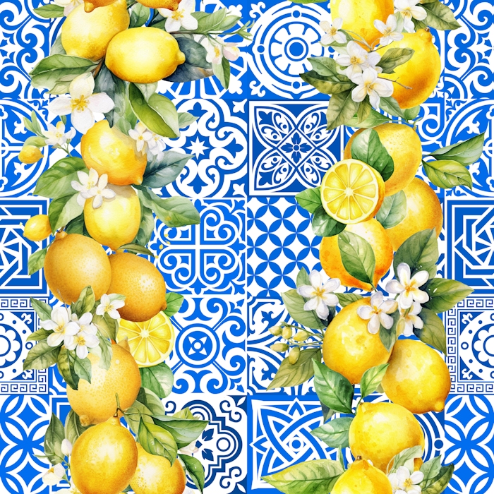 Lemon Blossoms on Ceramic Tiles Wallpaper