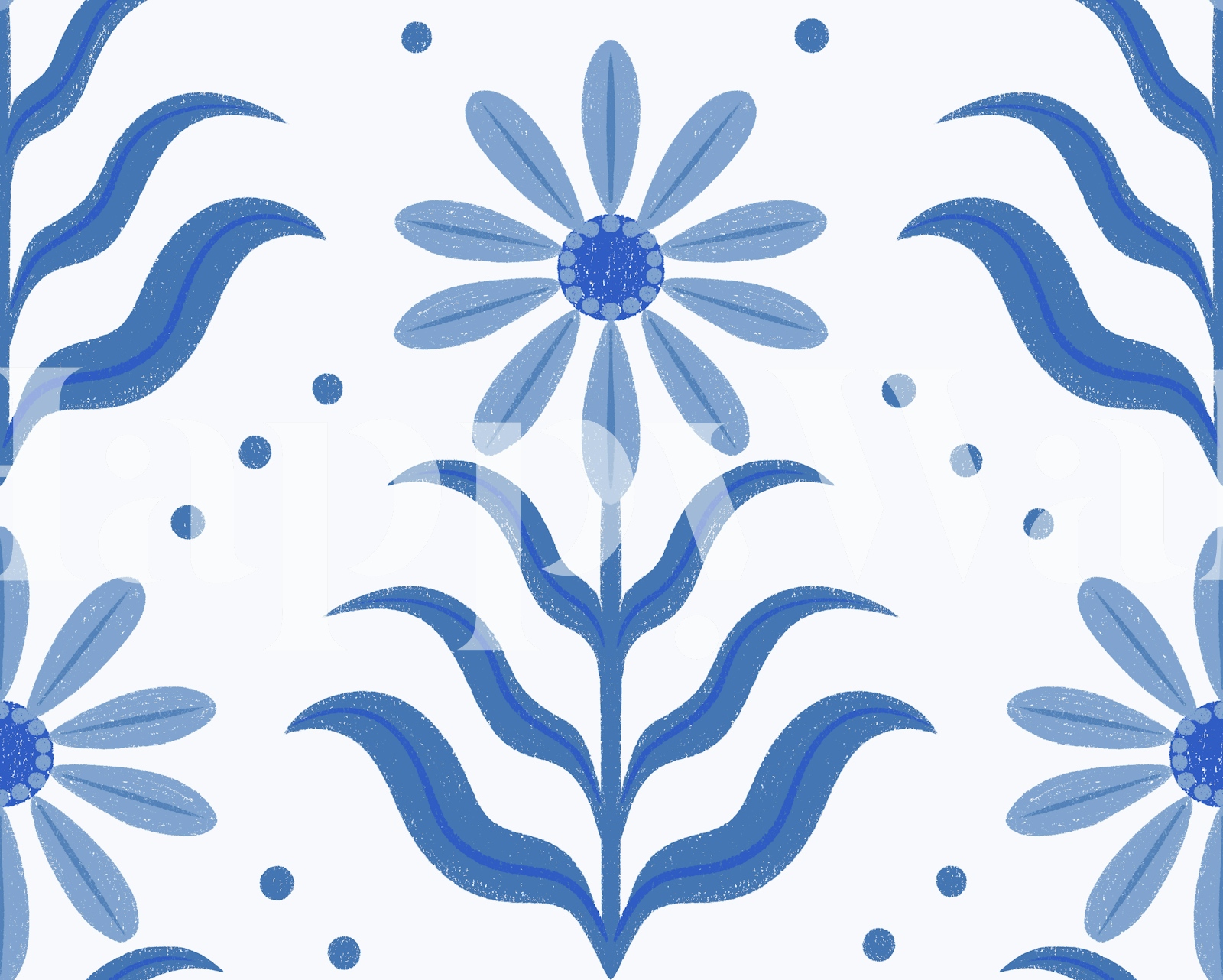 Blue Floral Boho Retro Wallpaper for Home Decor