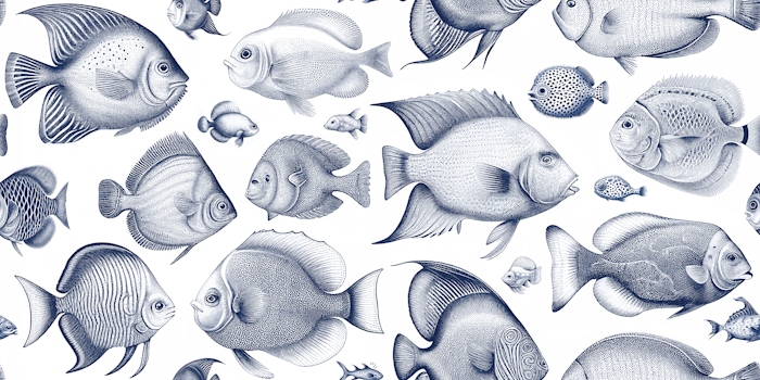 School of Uncanny Fish - Delft Blue Wallpaper