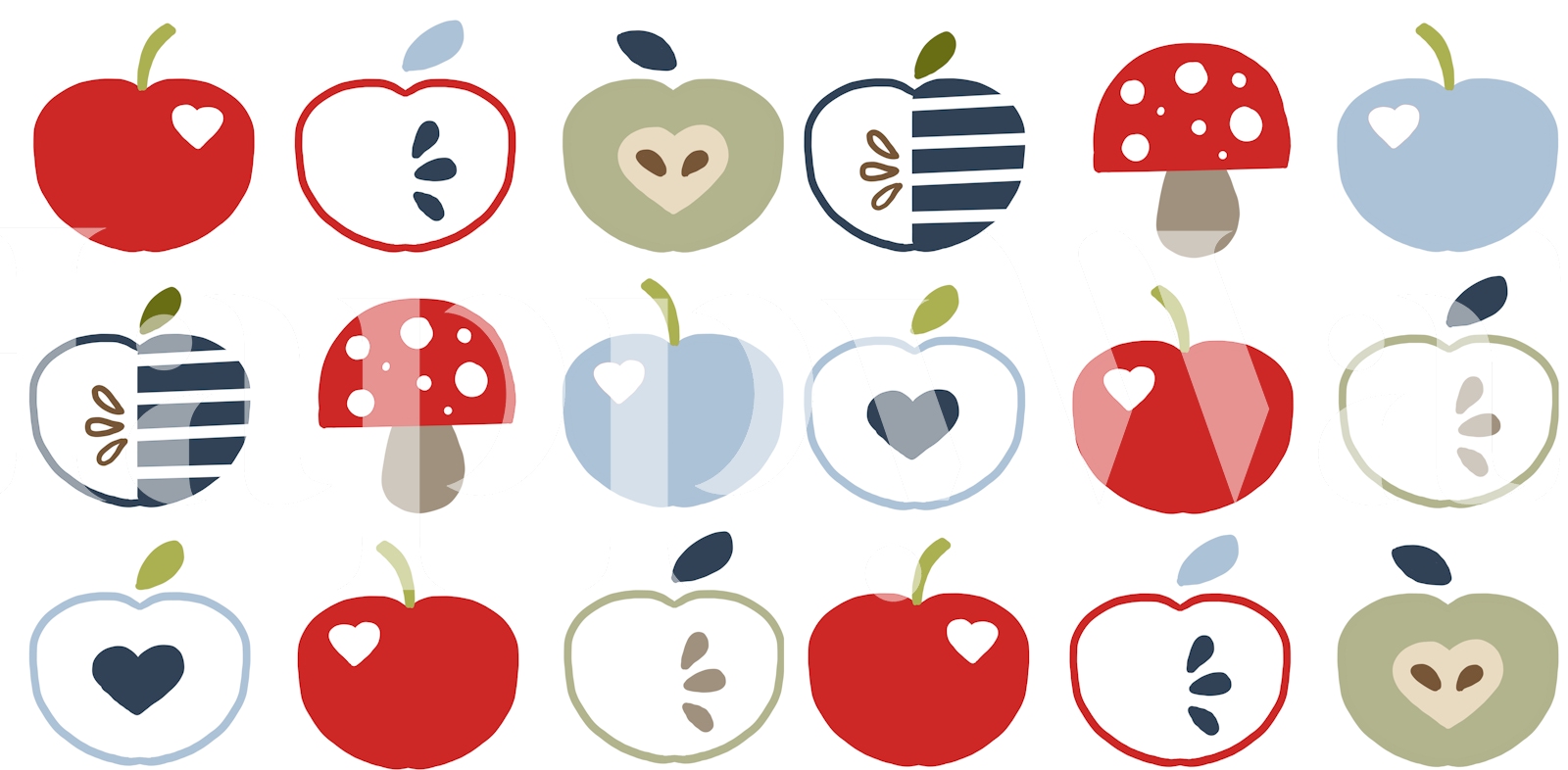 Colorful Apple and Mushroom Wallpaper