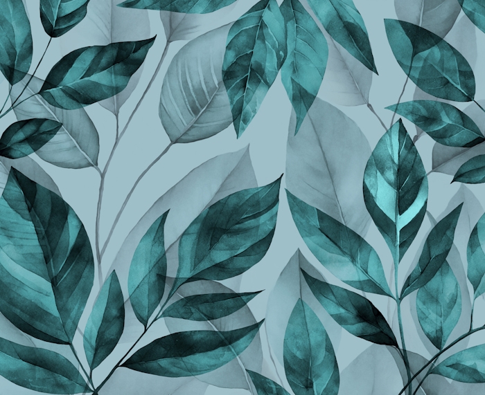 Calm Leaves Turquoise Foliage - Happywall