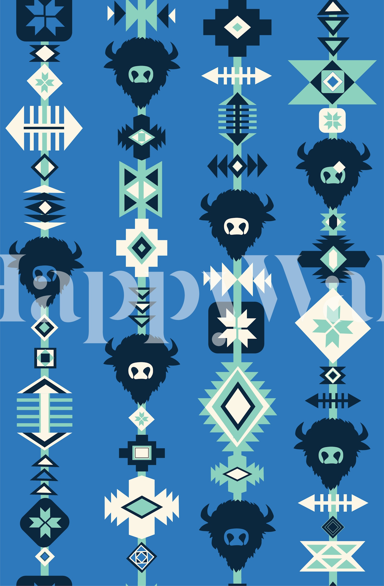 Buffalo Aztec Lines Blue Wallpaper