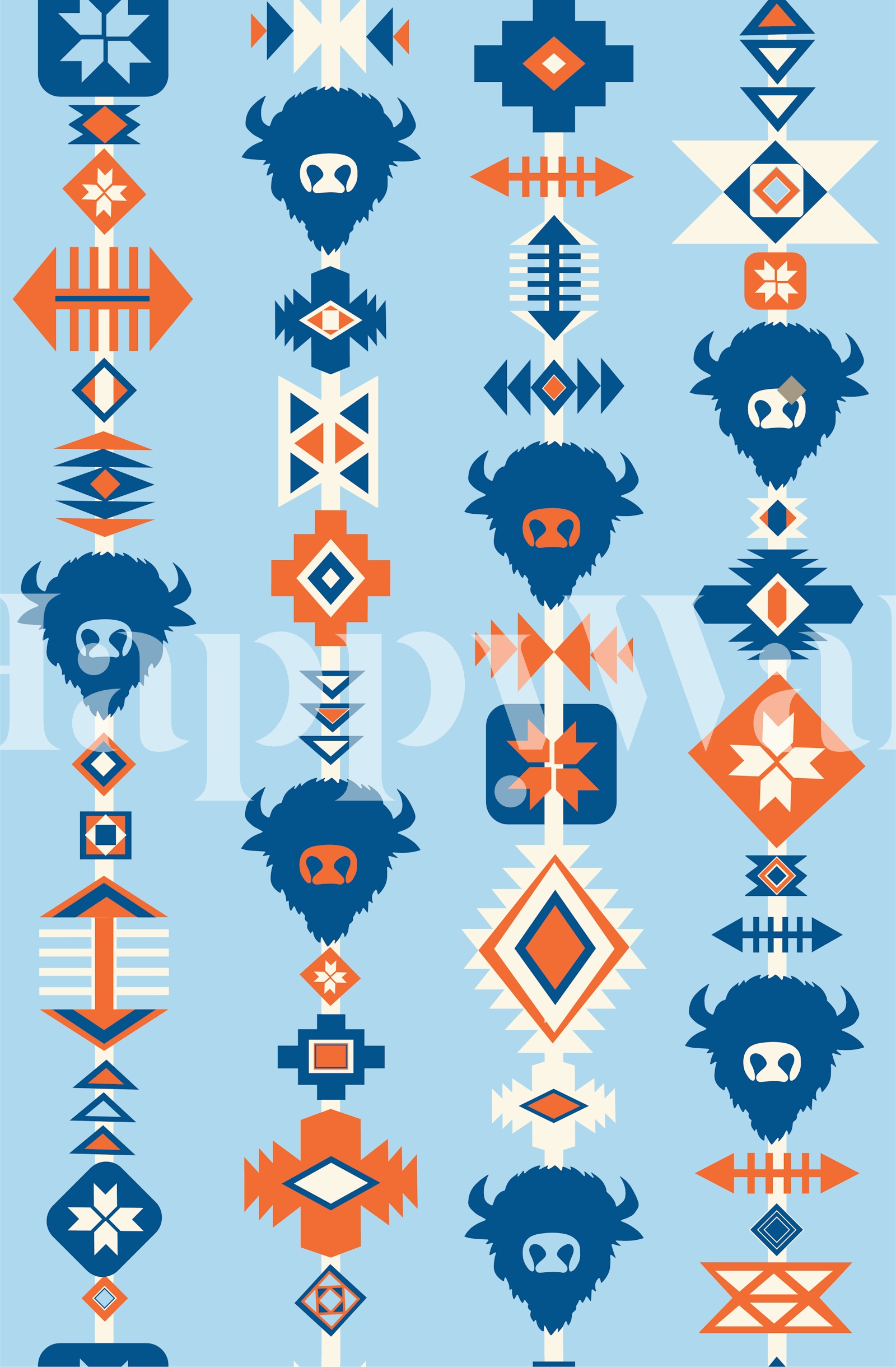 Buffalo and Aztec Lines Wallpaper - Happywall