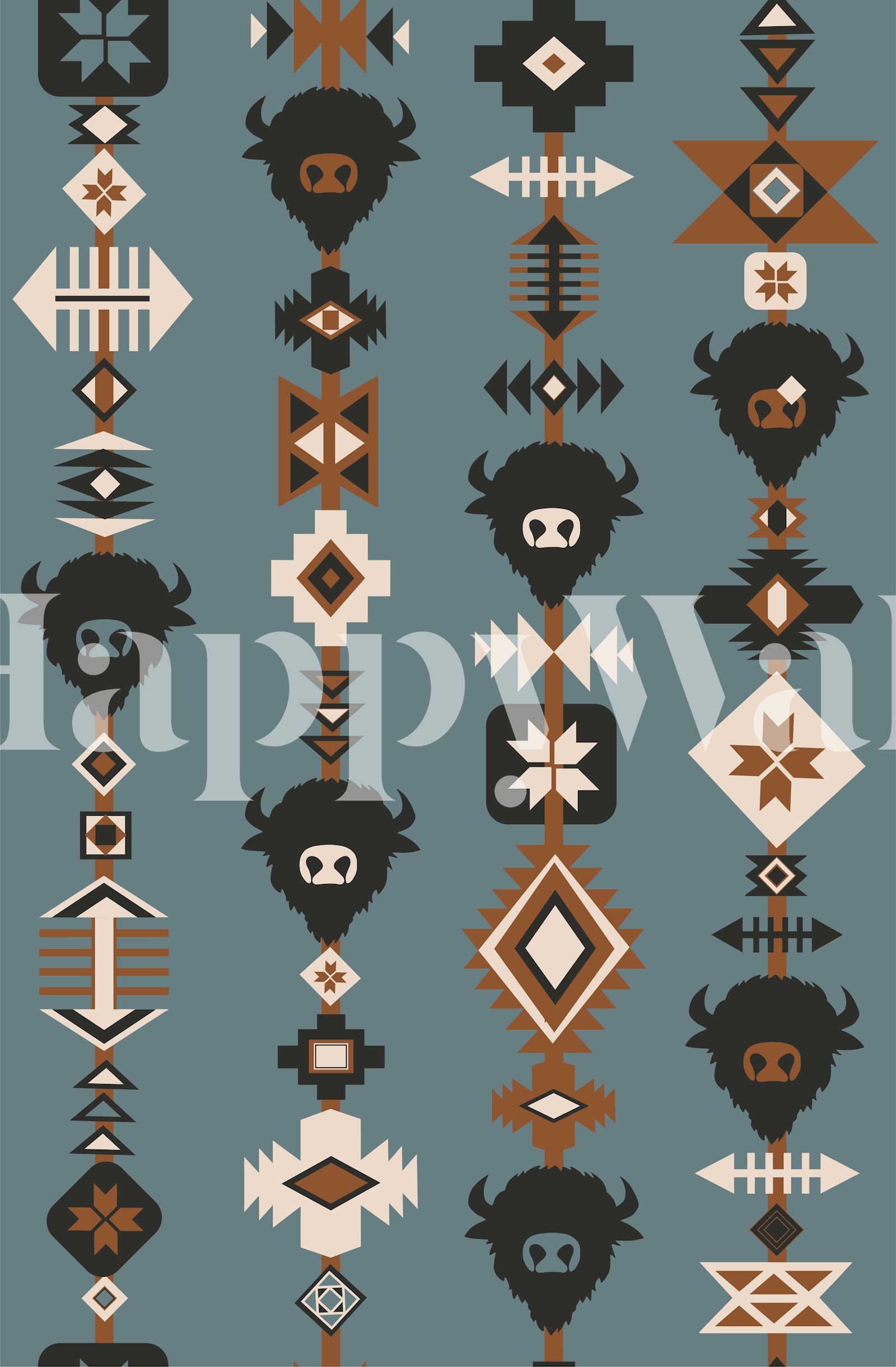 Buffalo and Aztec Lines - Slate Blue Brown wallpaper | Happywall