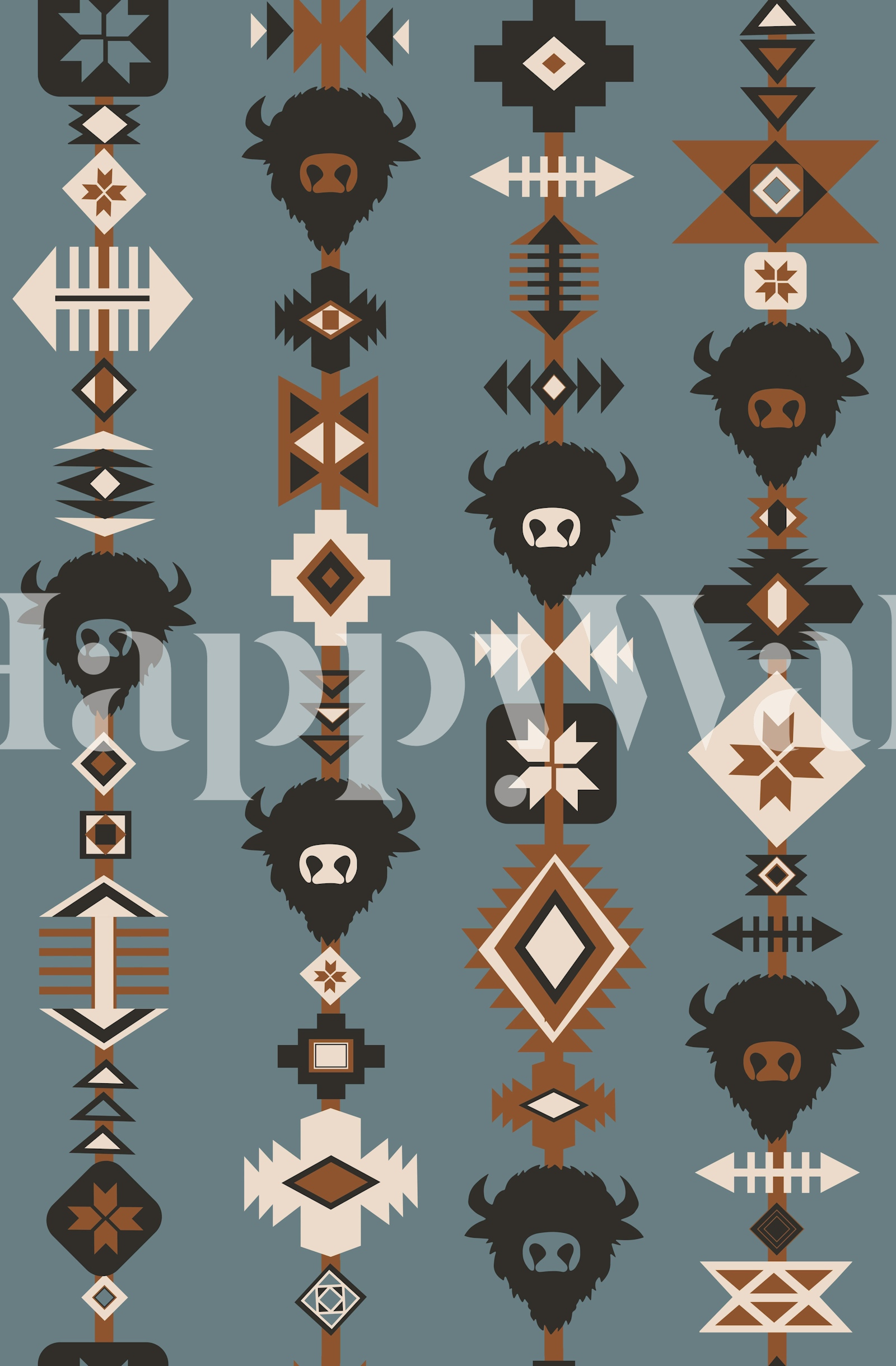 Buffalo Aztec Lines Wallpaper - Slate Blue Brown