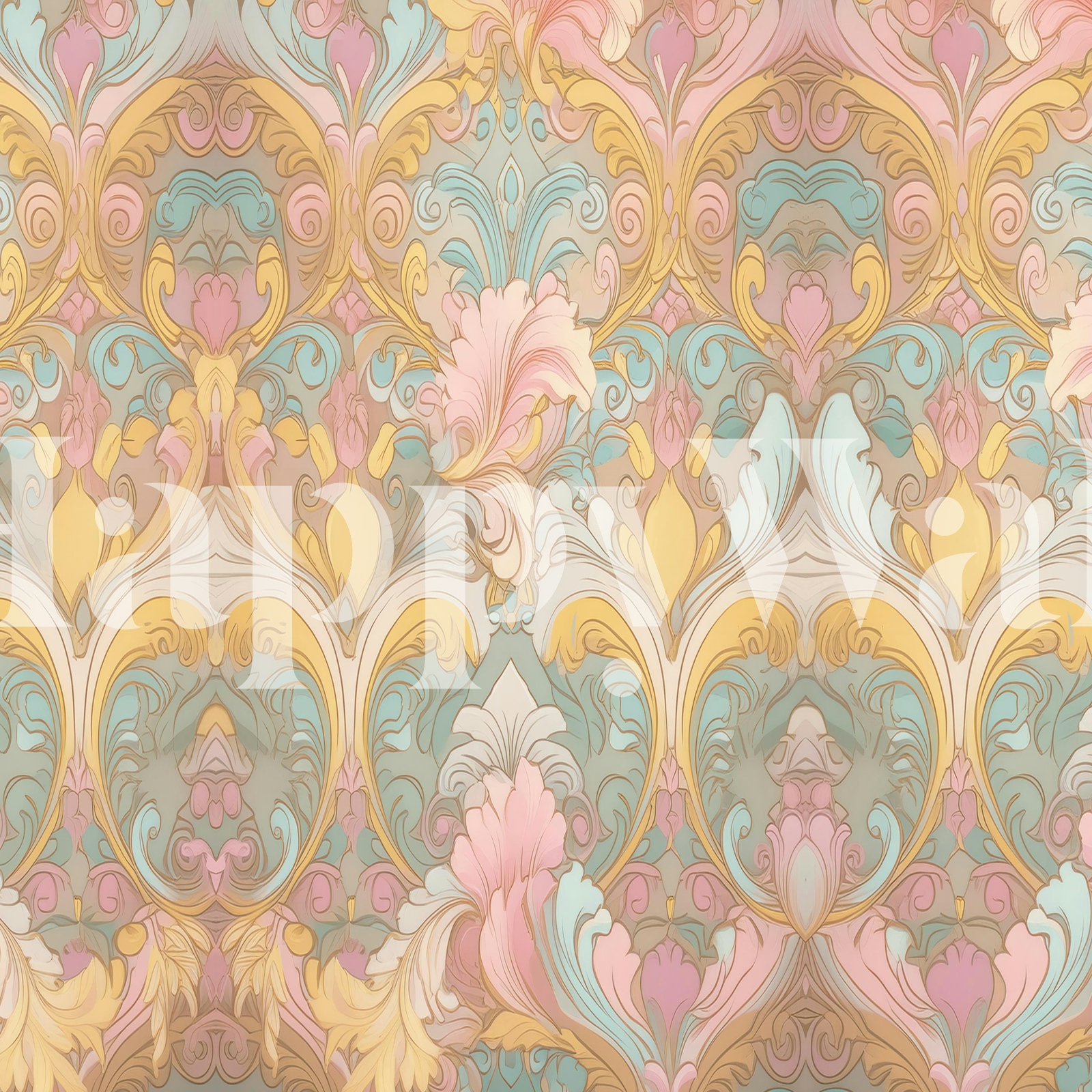 Pastel Floral Baroque Pattern Wallpaper