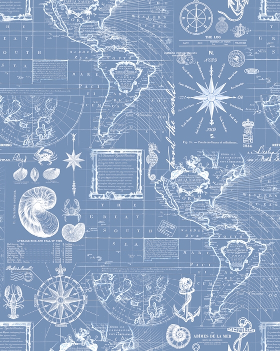 Blue Nautical Wallpaper with Maps and Compasses