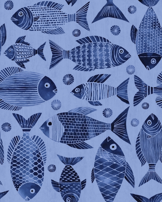 Underwater Fish Pattern Blue Wallpaper