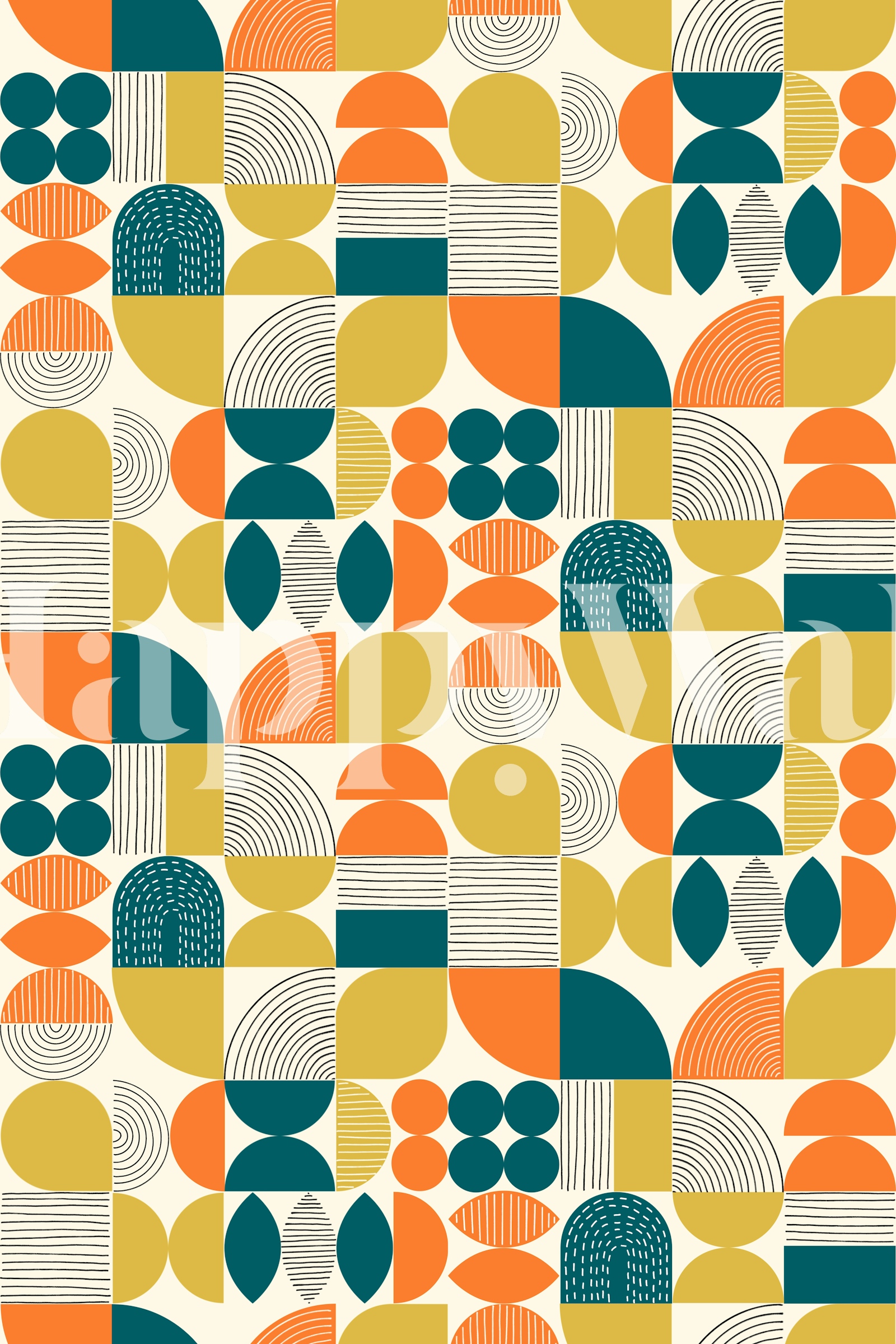 Colorful Geometric Wallpaper in Teal and Saffron