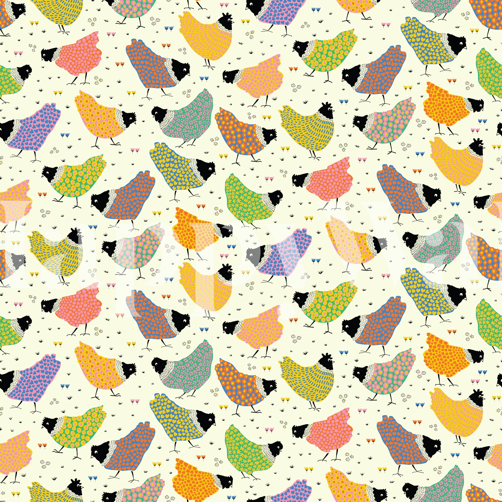 Happy Chicken Pattern Wallpaper for Kids