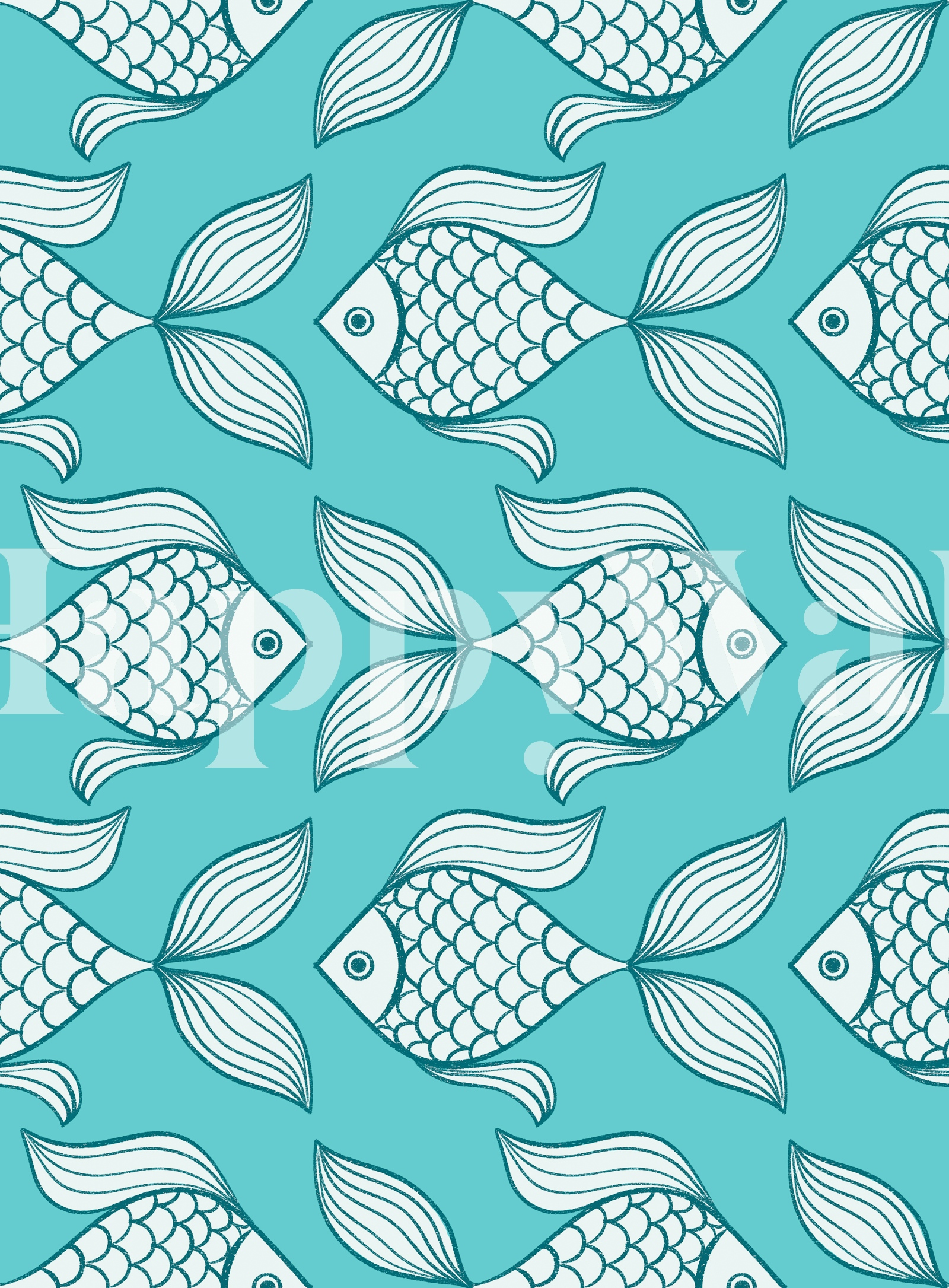 Cyan Fish Boho Coastal Wallpaper
