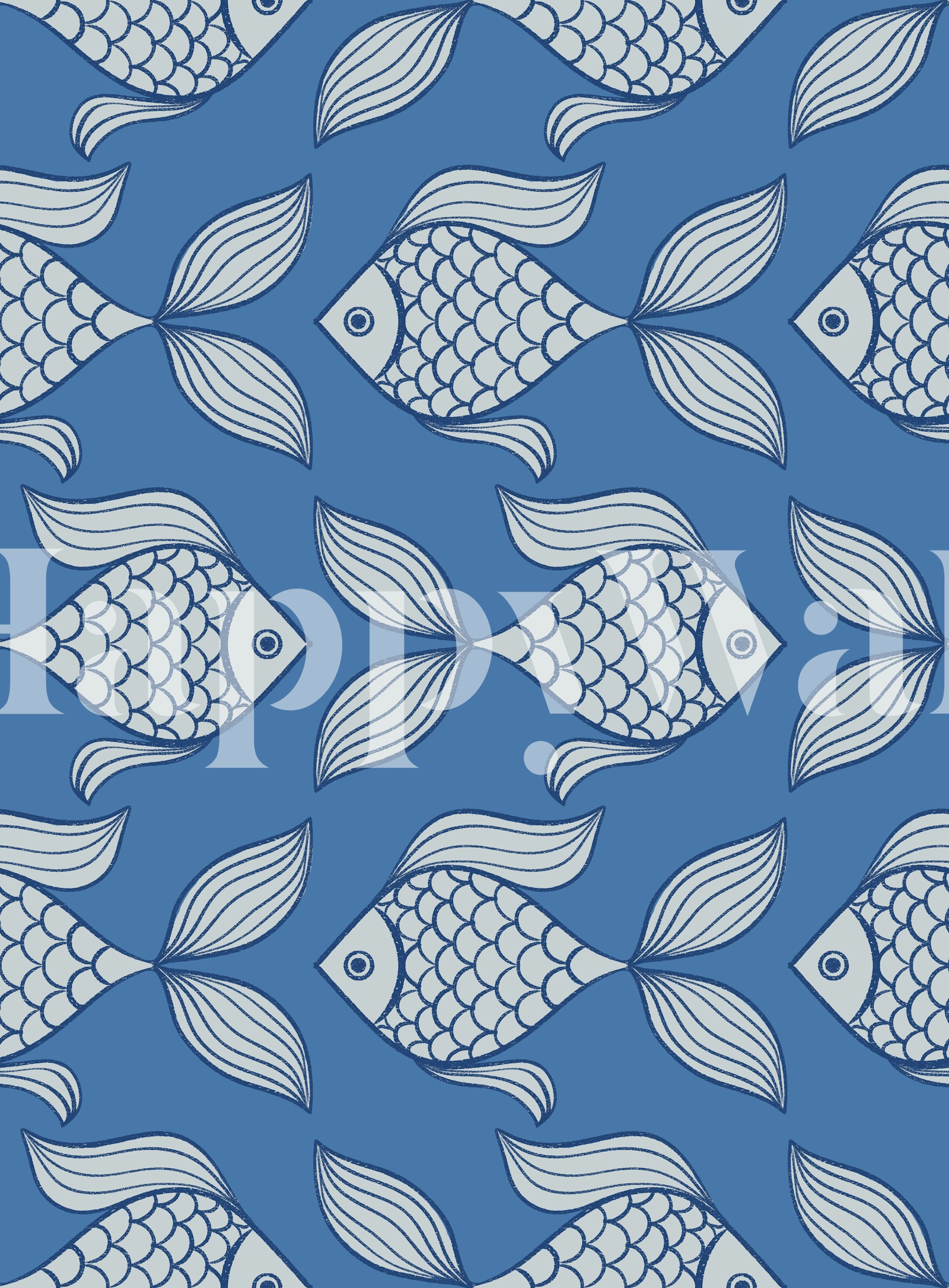 Blue Fish Geometric Coastal Wallpaper