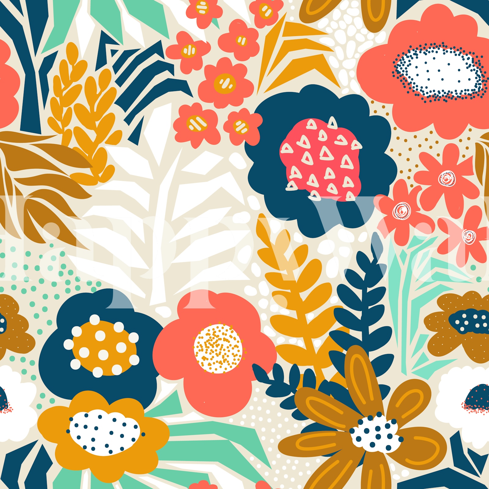 Colorful Floral Collage Wallpaper in Navy Pink Gold