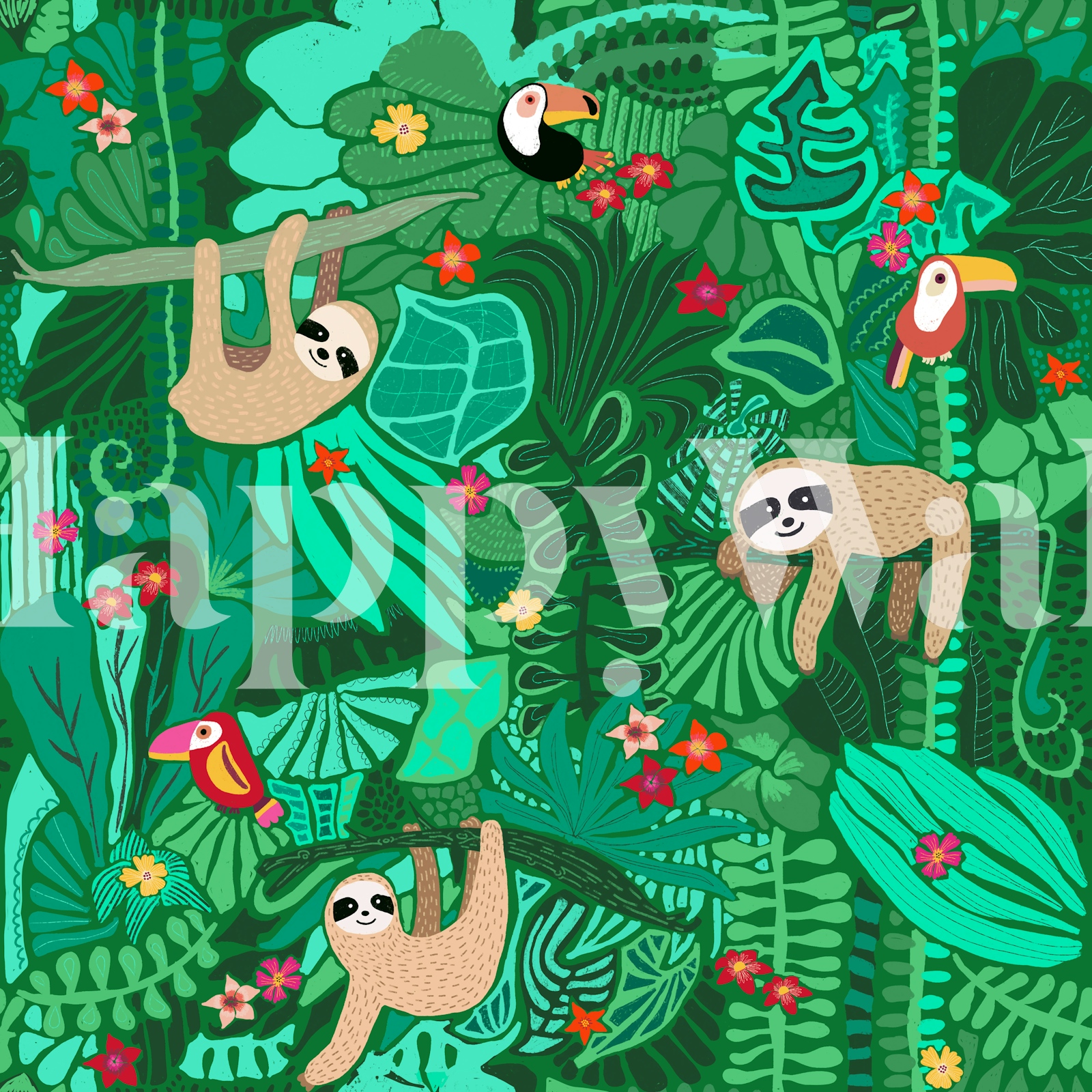 Happy Sloths Jungle Wallpaper