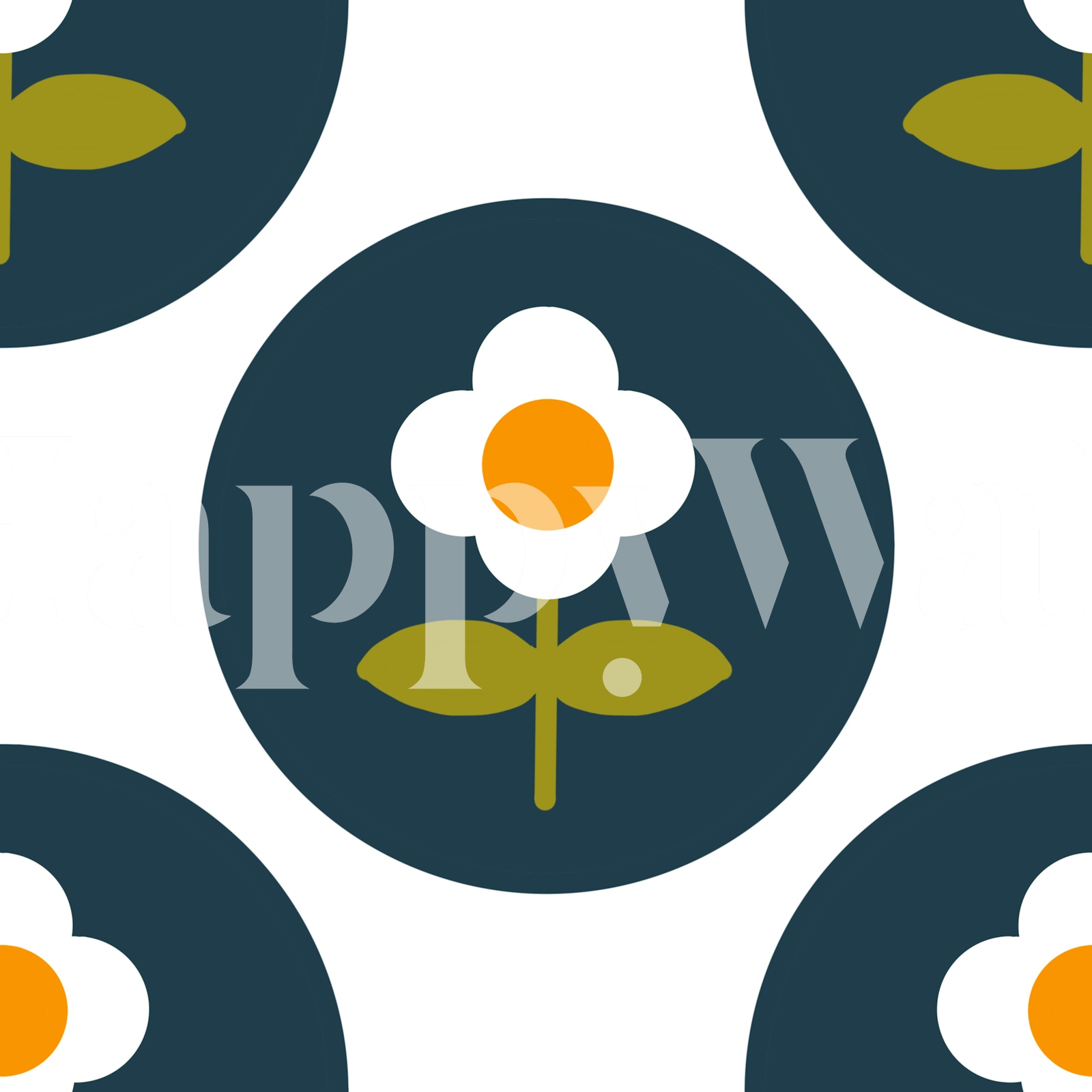 Blue Retro Daisy Wallpaper | Happywall.com