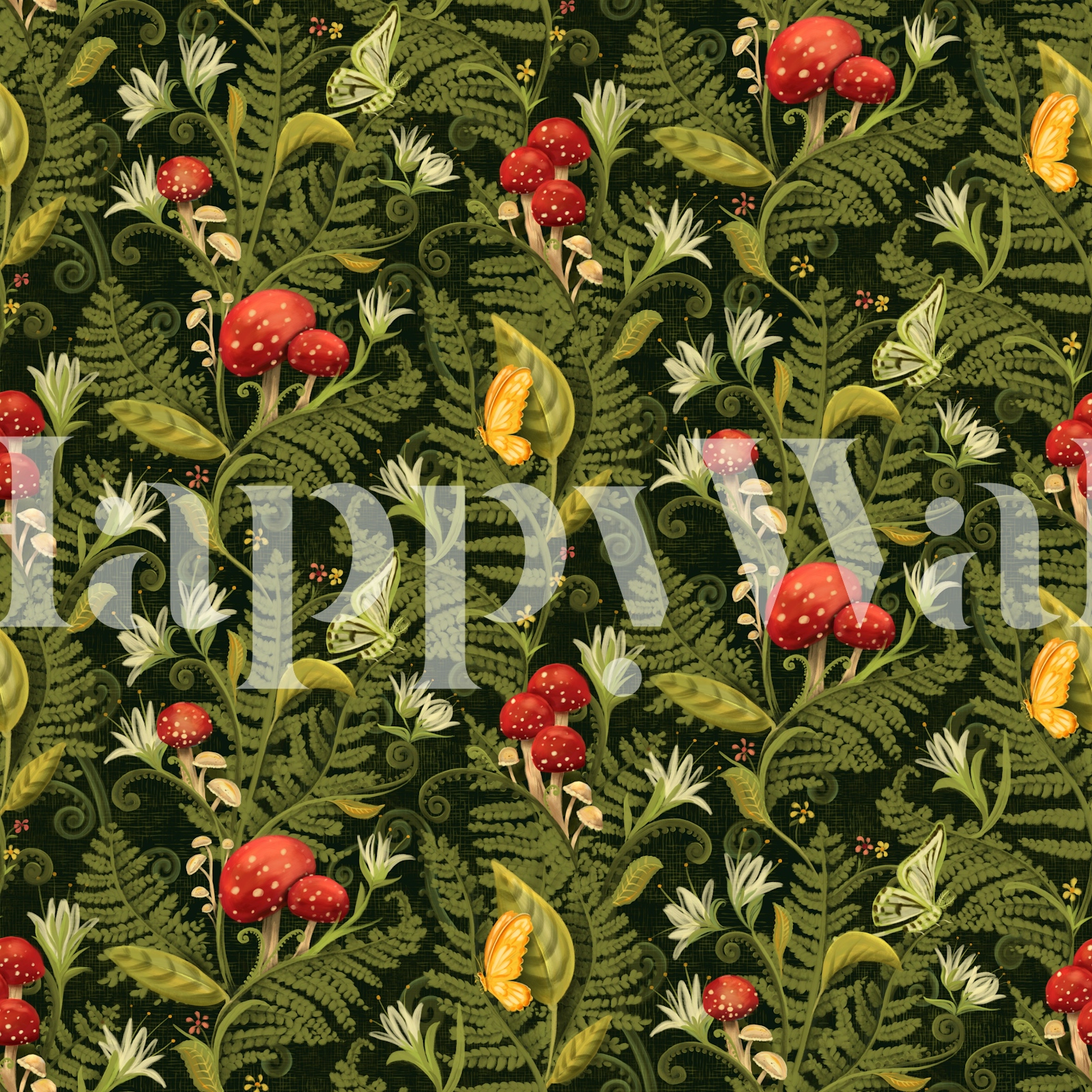 Ferns, Flora and Fluttering Wings Wallpaper