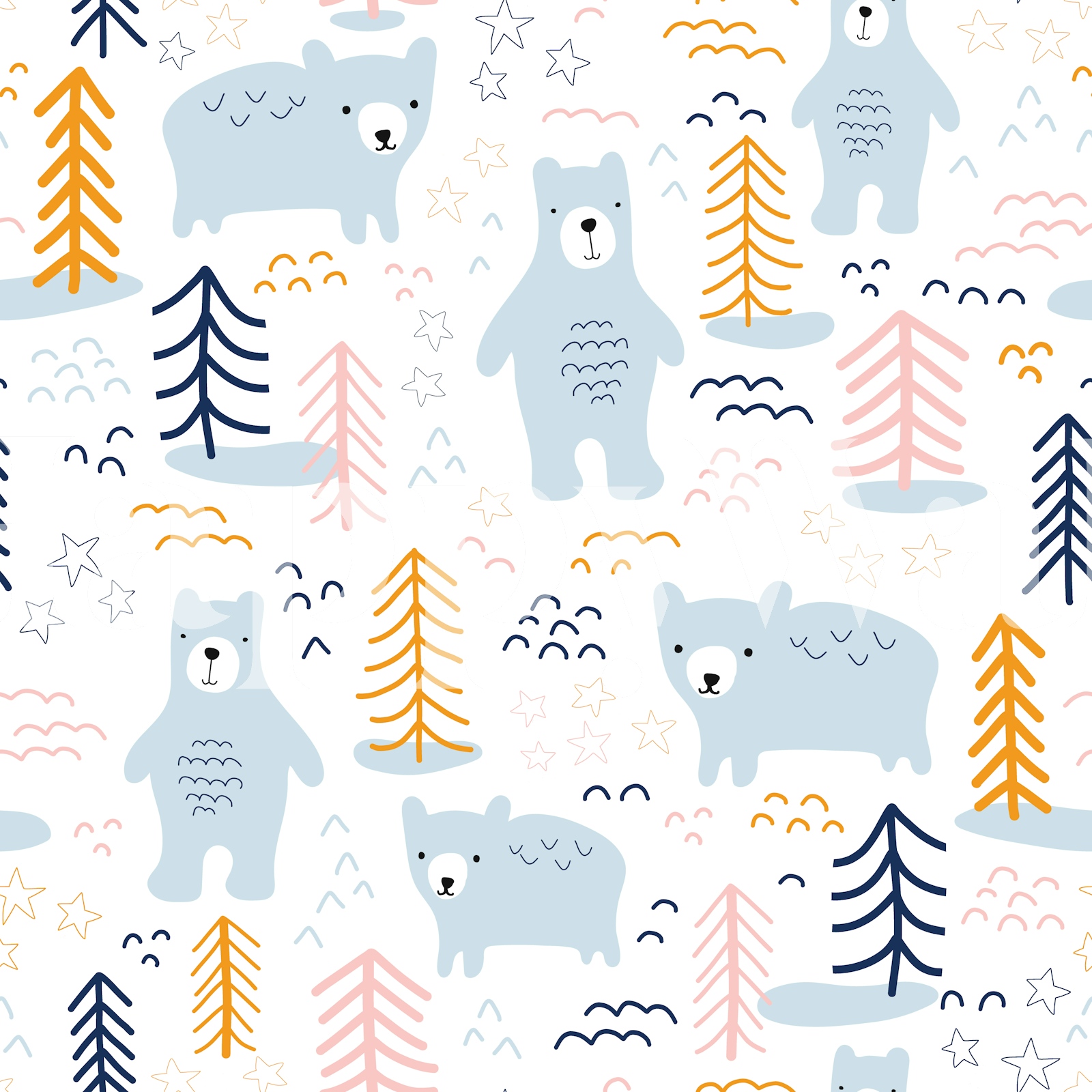 Happy Blue Bears Nursery Wallpaper