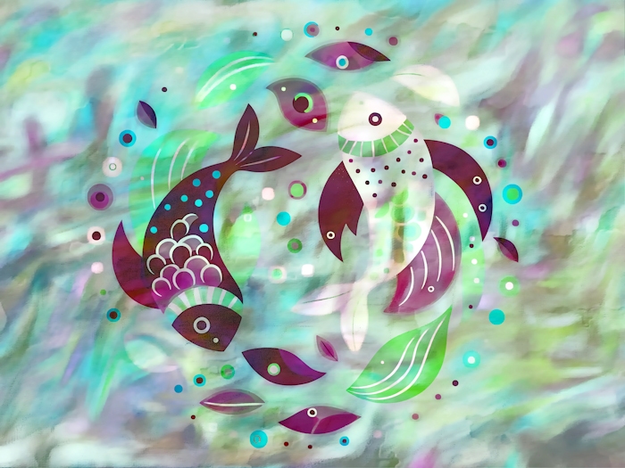 Turquoise Fish Pattern Wallpaper