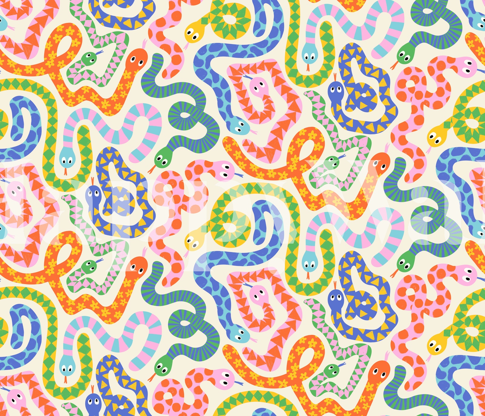 Colorful Snakes Pattern Wallpaper for Kids Rooms