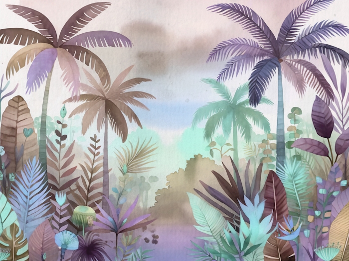 Lush Pastel 80s 90s Retro Jungle Wallpaper