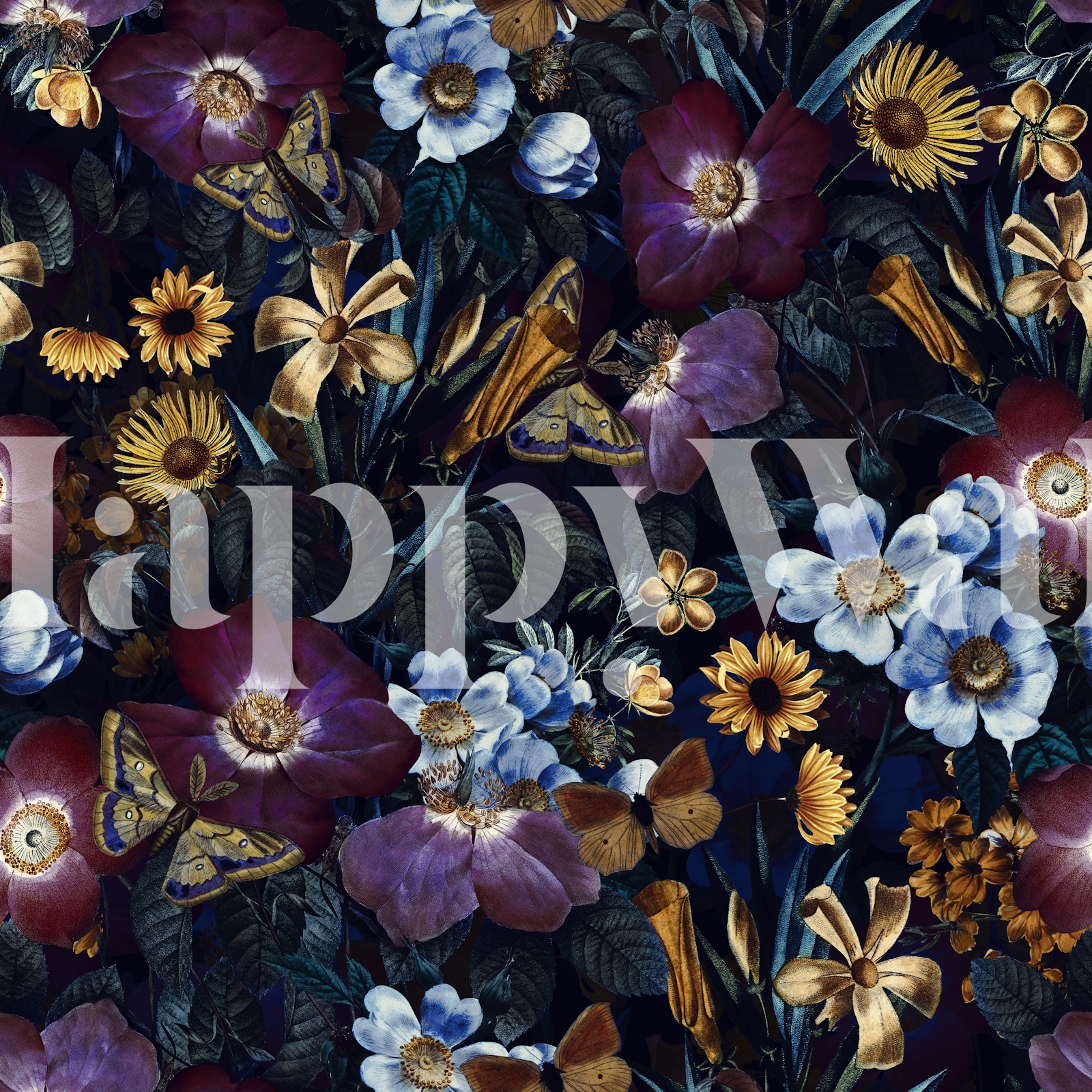 Baroque Flower Night Forest Wallpaper