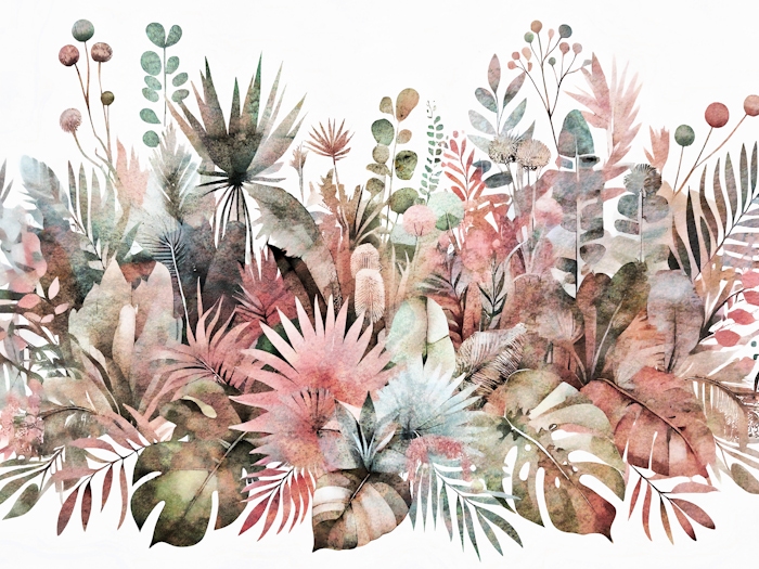 Tropical Boho Leaf Wallpaper for Living Room